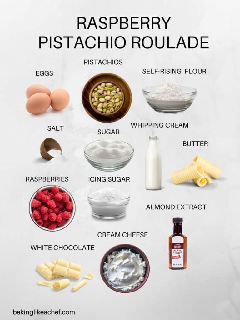 Raspberry Pistachio Roulade (Pistachio Swiss Roll) – Baking Like a Chef